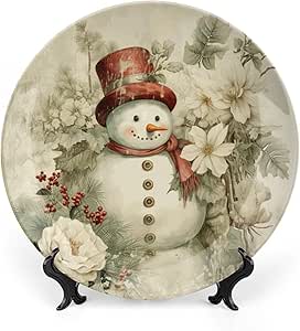 Amazon.com: Christmas Decorative Plates for Home Party, Winter Snowman ...
