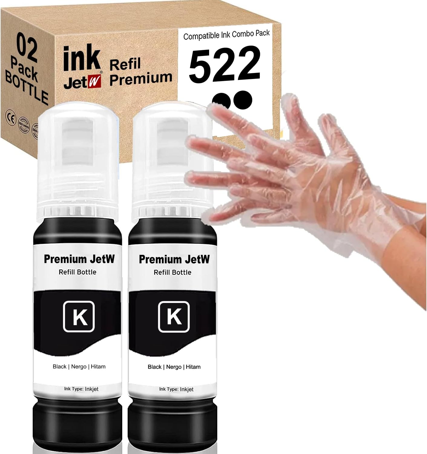 Amazon.com: JETW 522 High Capacity Refill Ink 2 Bottle Black ...
