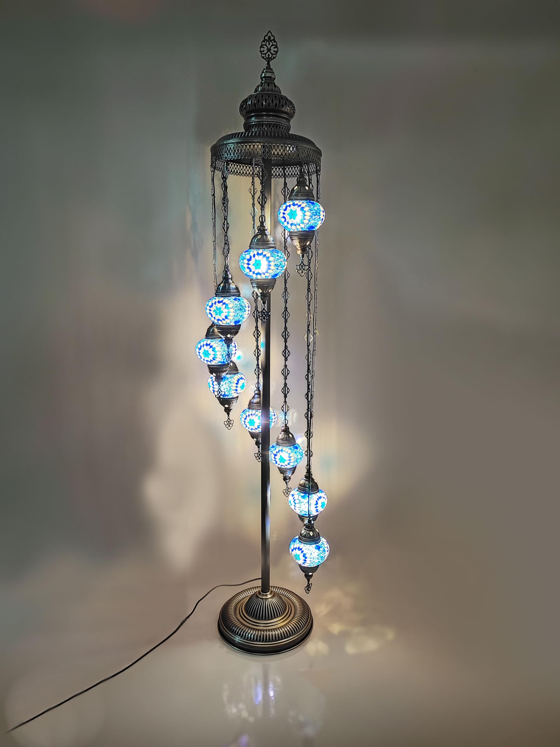 Angora Mert 9 Globe Standing Turkish Floor Lamp - Blue | 100% Handmade ...