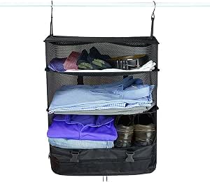 Compression Hanging Luggage Organizer - Breathable 3-Shelf Travel ...
