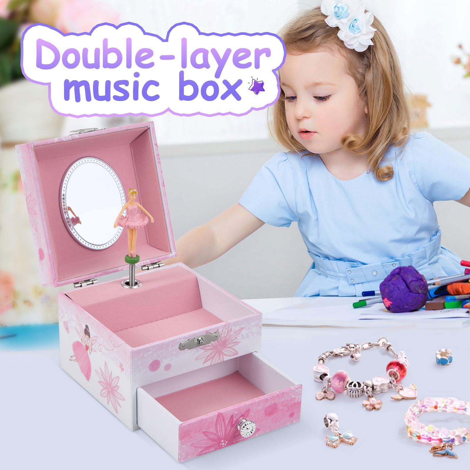 TAOPU Girls Musical Jewelry Box with Drawer and Spinning Ballerina ...