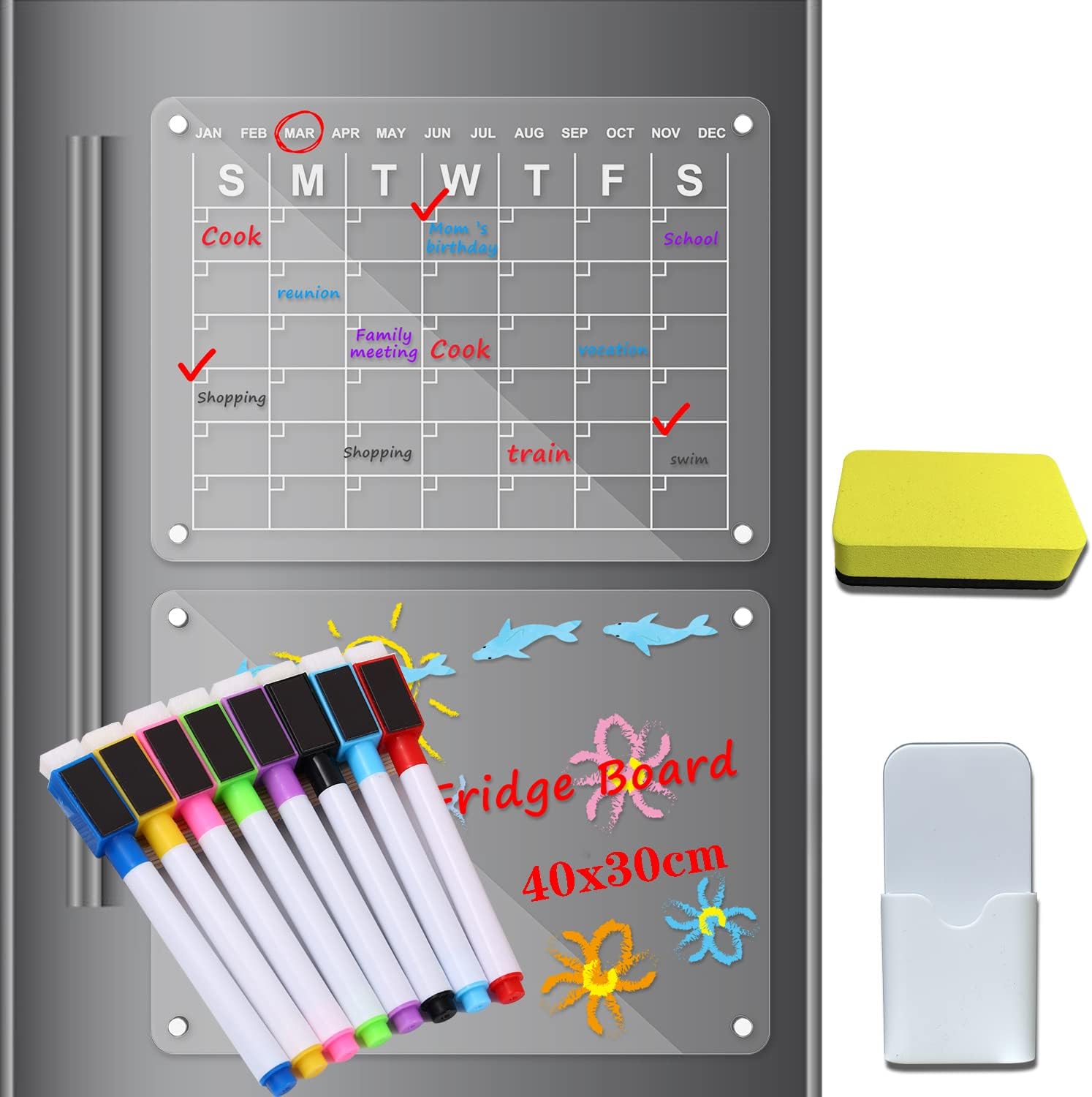 Acryl Magnet Trockenerase Board und Kalender für Kühlschrank, 2 Stück ...