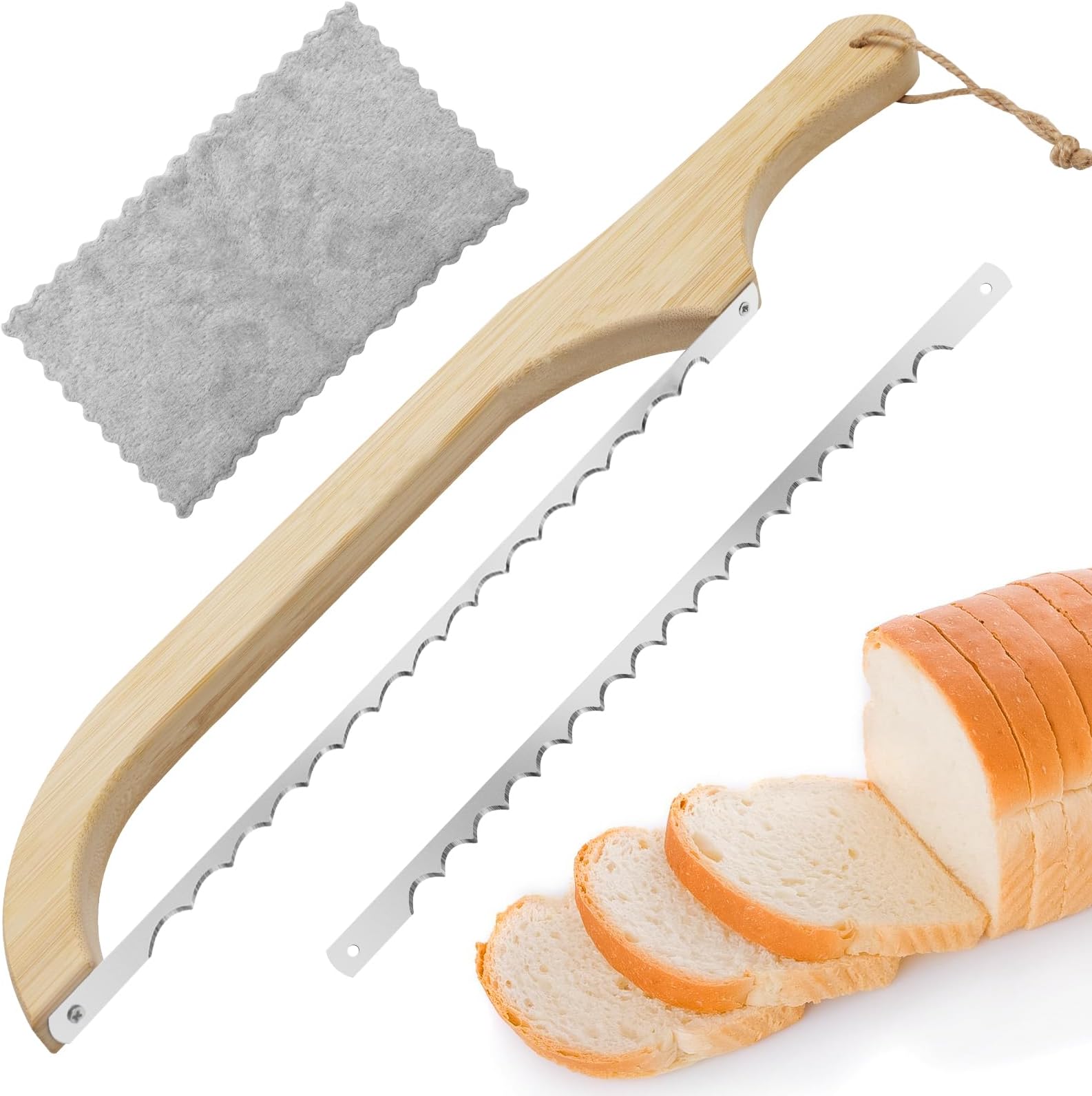 Amazon.com: 15.7 Inch Wooden Bread Bow Knife ,Serrated Bread Knife with ...