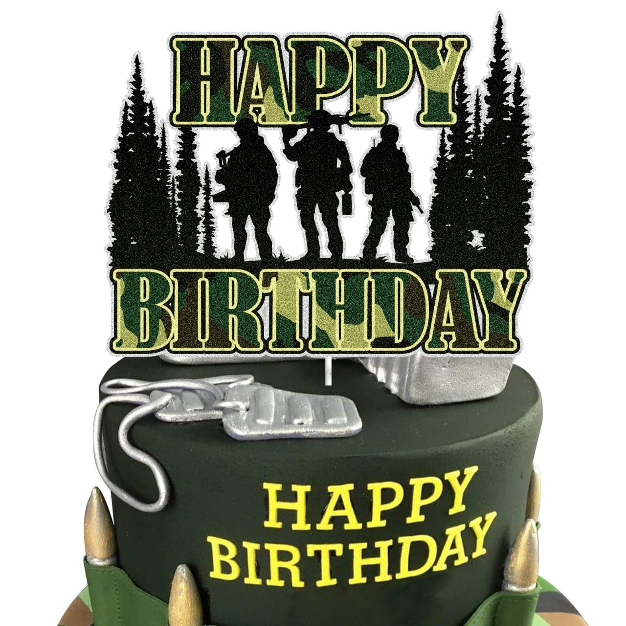 Amazon.com: Camouflage Military Happy Birthday Cake Topper Green ...