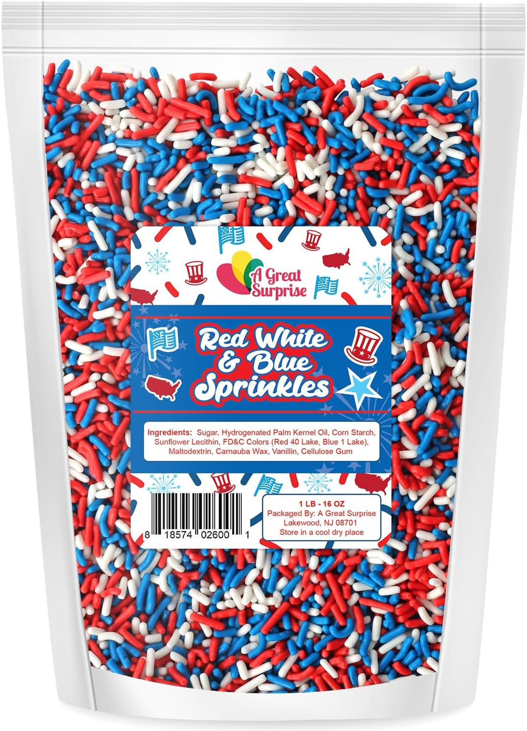 Amazon.com: Sweets Indeed Sprinkles, Edible Sprinkle Mix, Red White ...