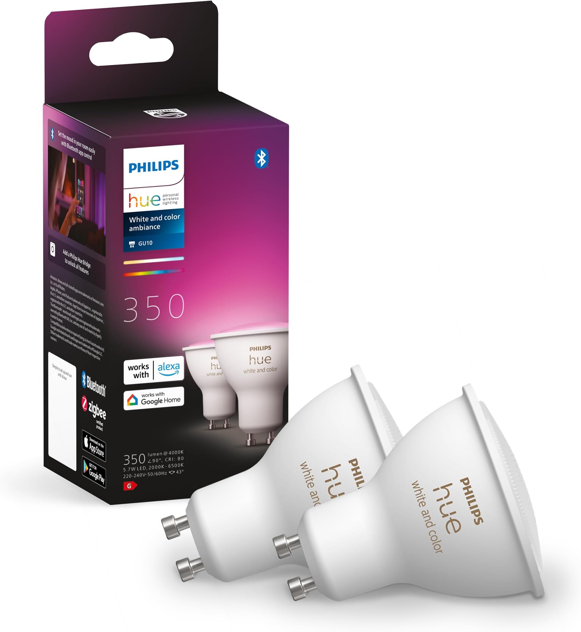 Philips Lighting White Ambiance Set 2 Faretti Spot LED GU10, 5.5 W ...