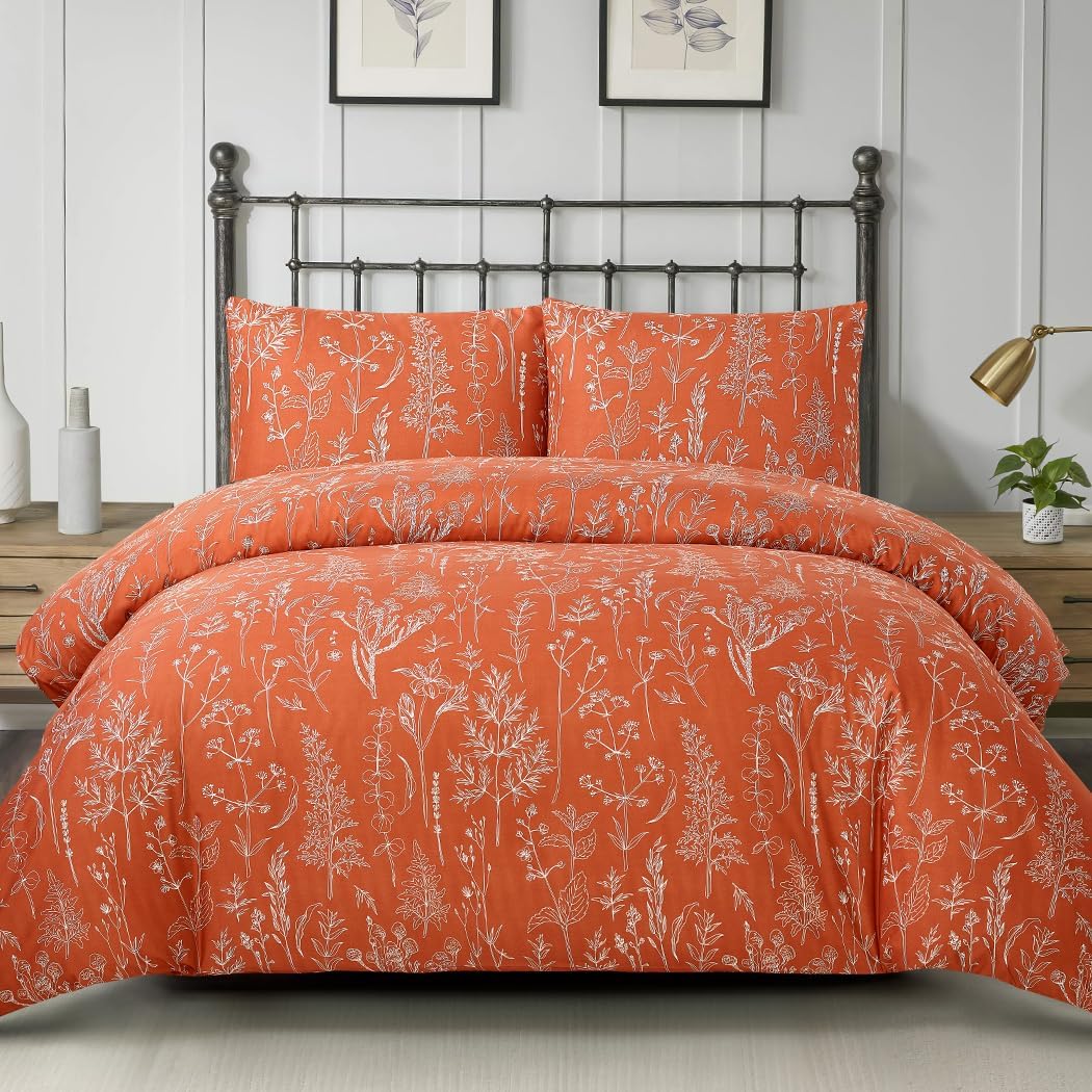 Conworld Burnt Orange Duvet Cover Queen, 3 Pieces Ultra Soft Microfiber ...