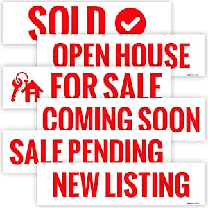 Amazon.com: Sold, Open House, for Sale, Coming Soon, Sale Pending Signs ...
