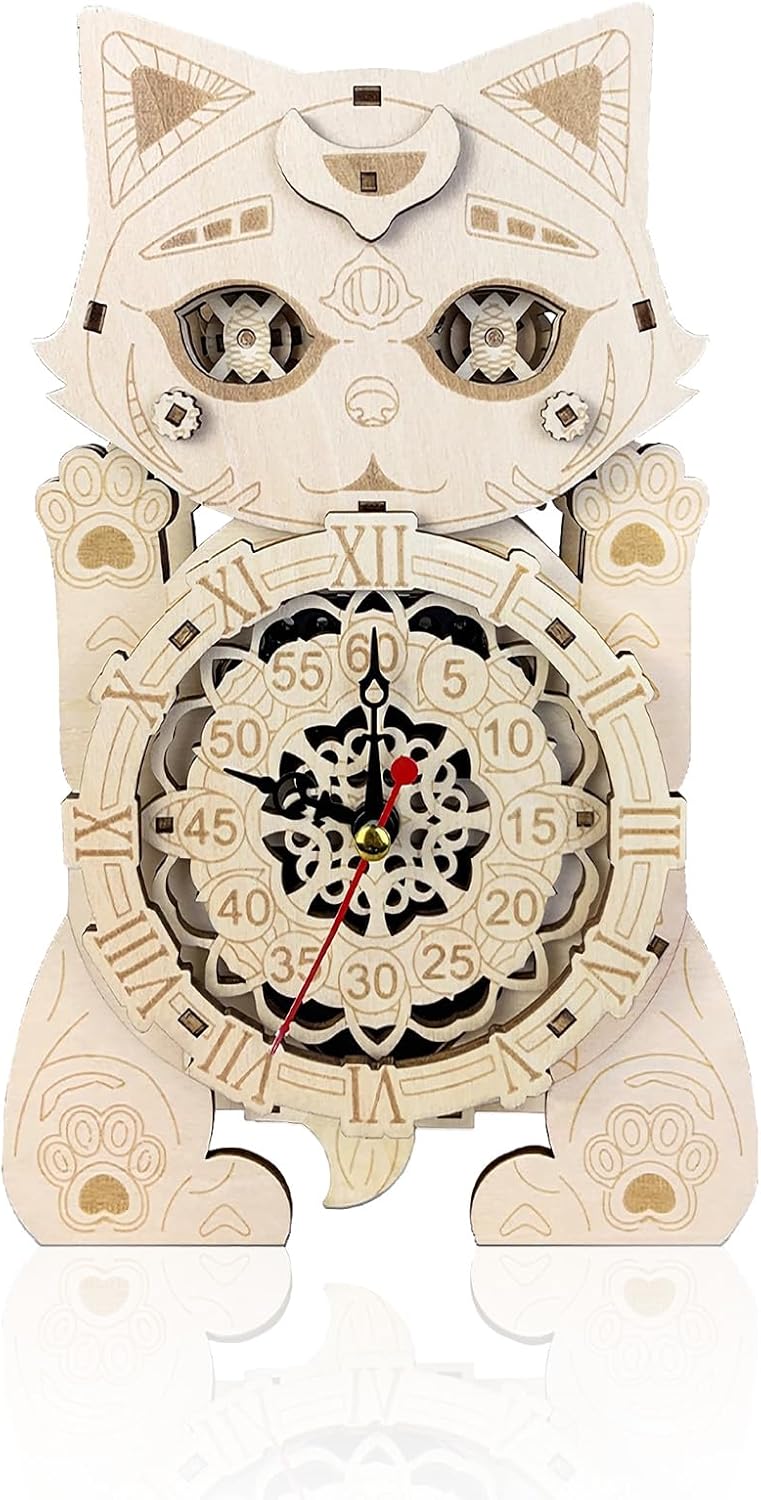 Amazon.com: Foyucool 3D Wooden Puzzle for Adults, DIY Cat Clock with No ...