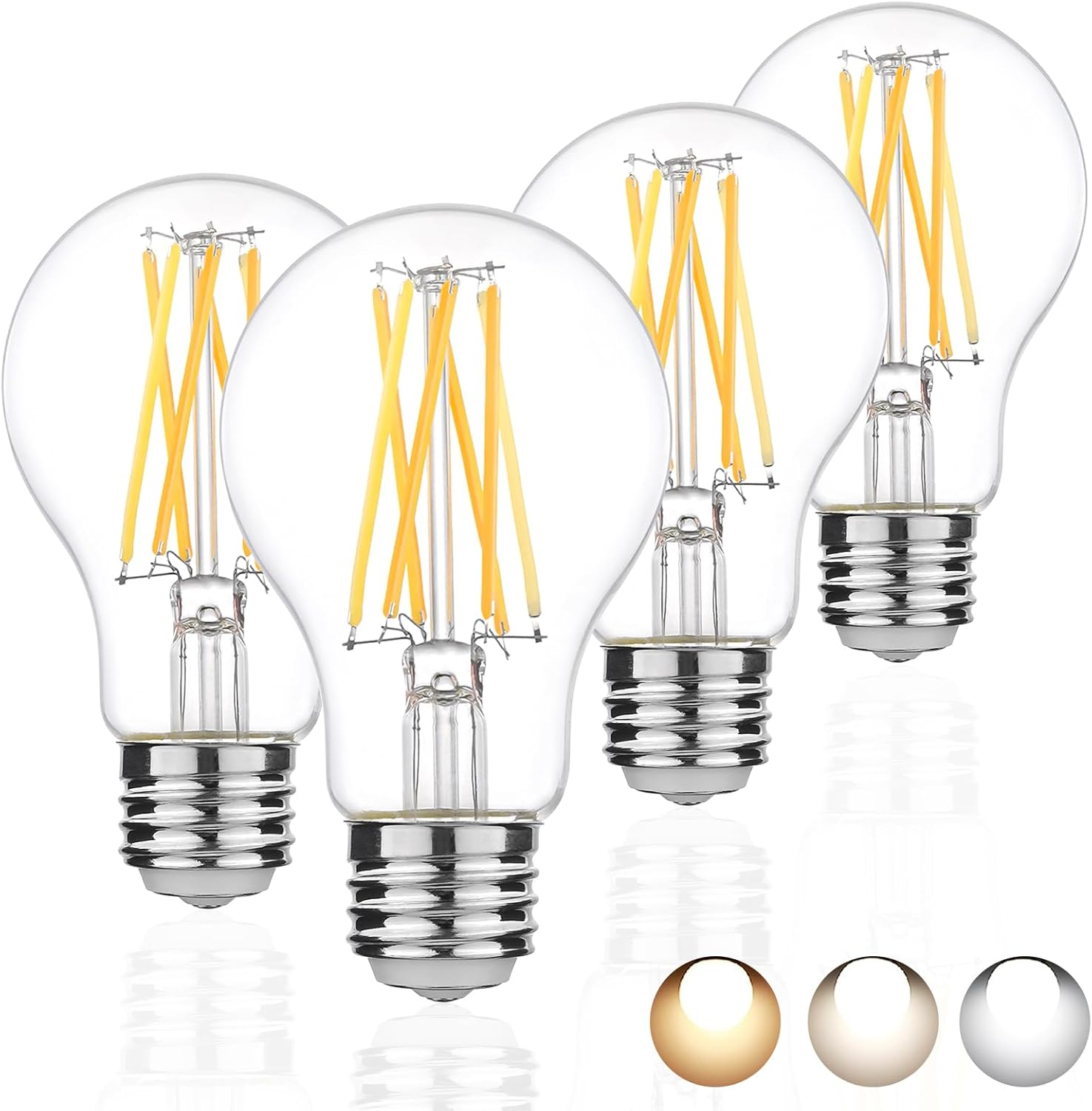 XIAOKALAMI 3 Way LED Light Bulbs 4 Pack,30/50/80W Equivalent 3CCT Color ...