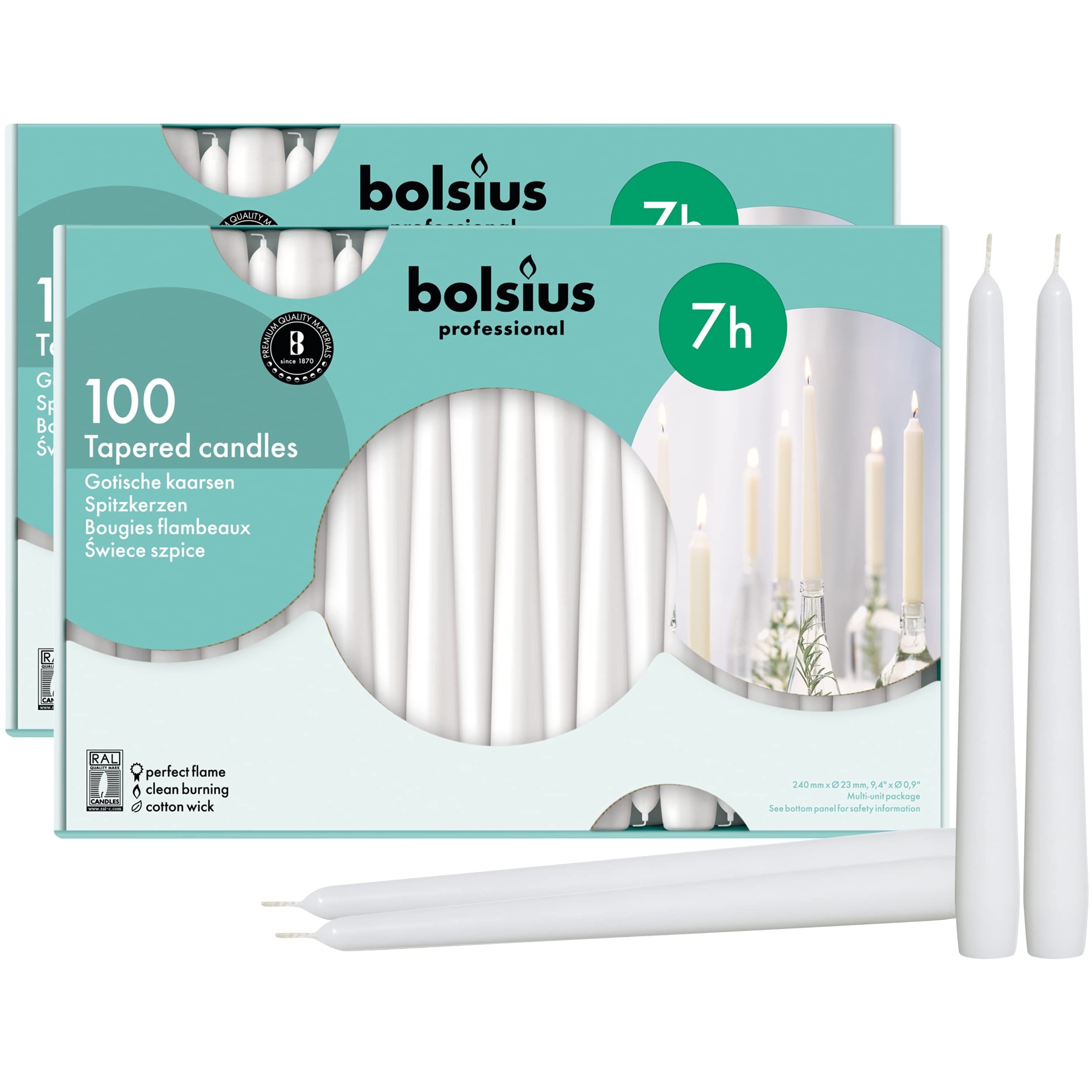 Amazon.com: BOLSIUS White Taper Candles - Bulk Case of 2 Packs = Total ...