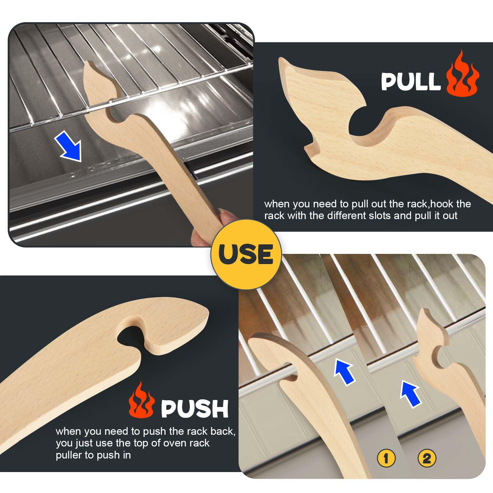 Snapklik.com : Wooden Oven Rack Puller 2 Pack - Long Handle Push Pull ...
