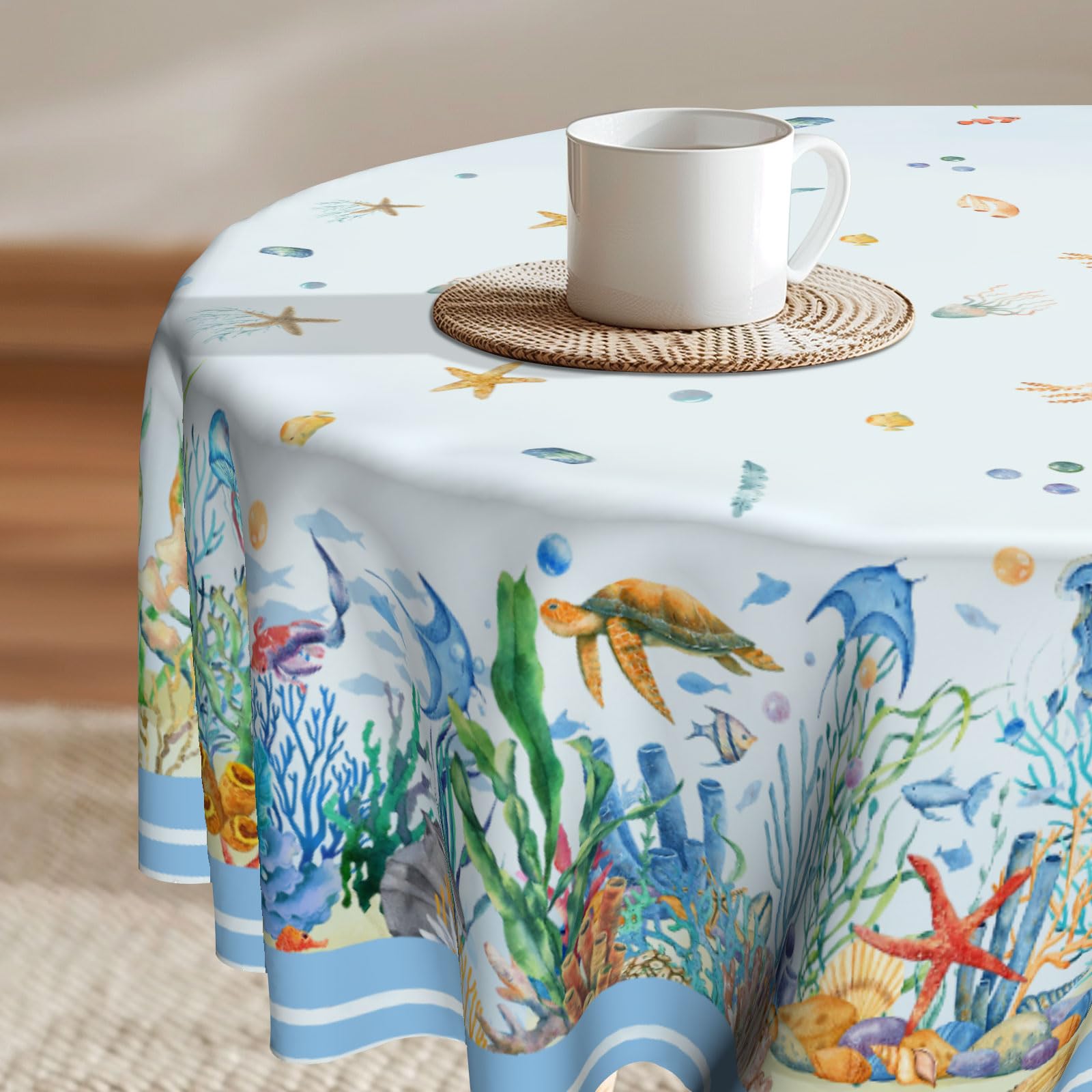 Amazon.com: Imiss Nautical Round Table Cloth Coral Starfish Seashell ...