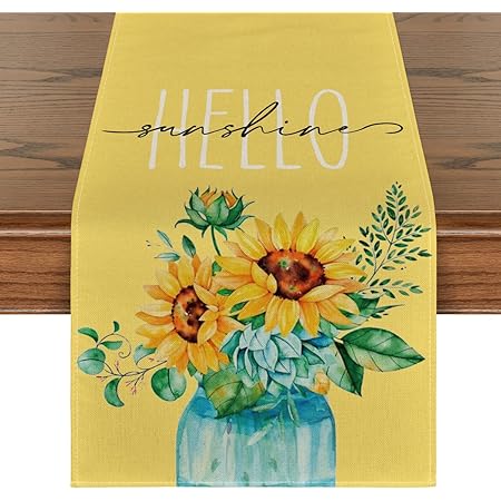 Amazon.com: LEEFONE Yellow Table Runner Modern Linen Cotton Table ...