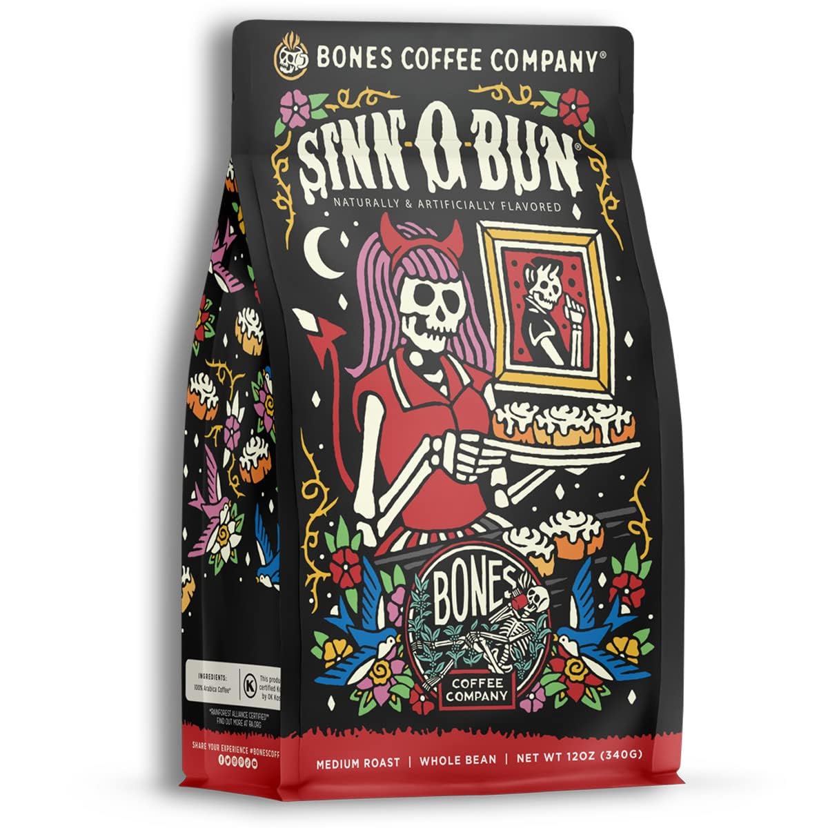 Amazon.com : Bones Coffee Company Decaf Cinnamon Roll Decaffeinated ...