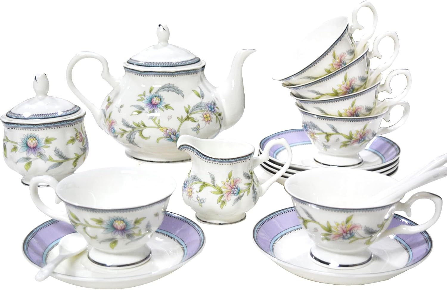 Amazon.com | LE POTOCIO Bone China Tea Set, 21-Pieces Porcelain Tea Set for Adults, Tea Cups And ...