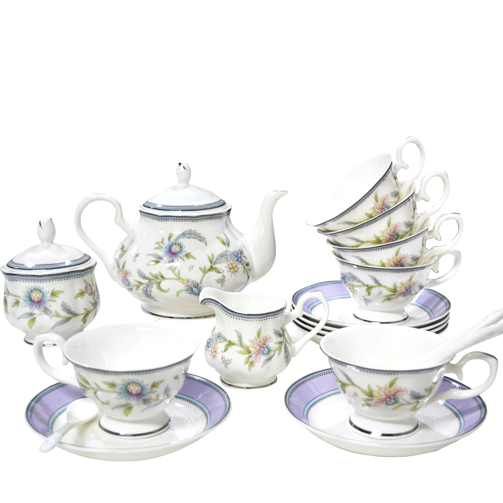 Amazon.com | LE POTOCIO Bone China Tea Set, 21-Pieces Porcelain Tea Set ...