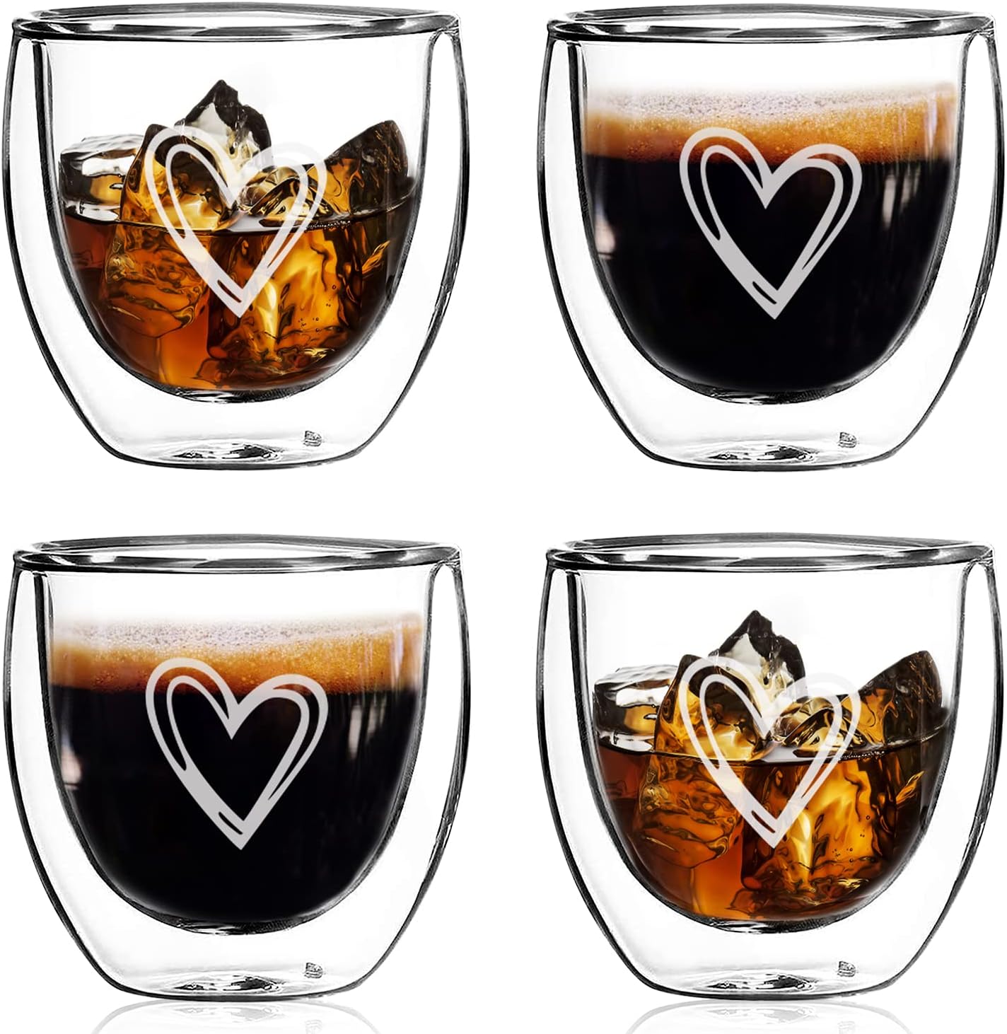 Amazon.com | Glass Espresso Cups Set of 4 - Double Walled Espresso Cups ...