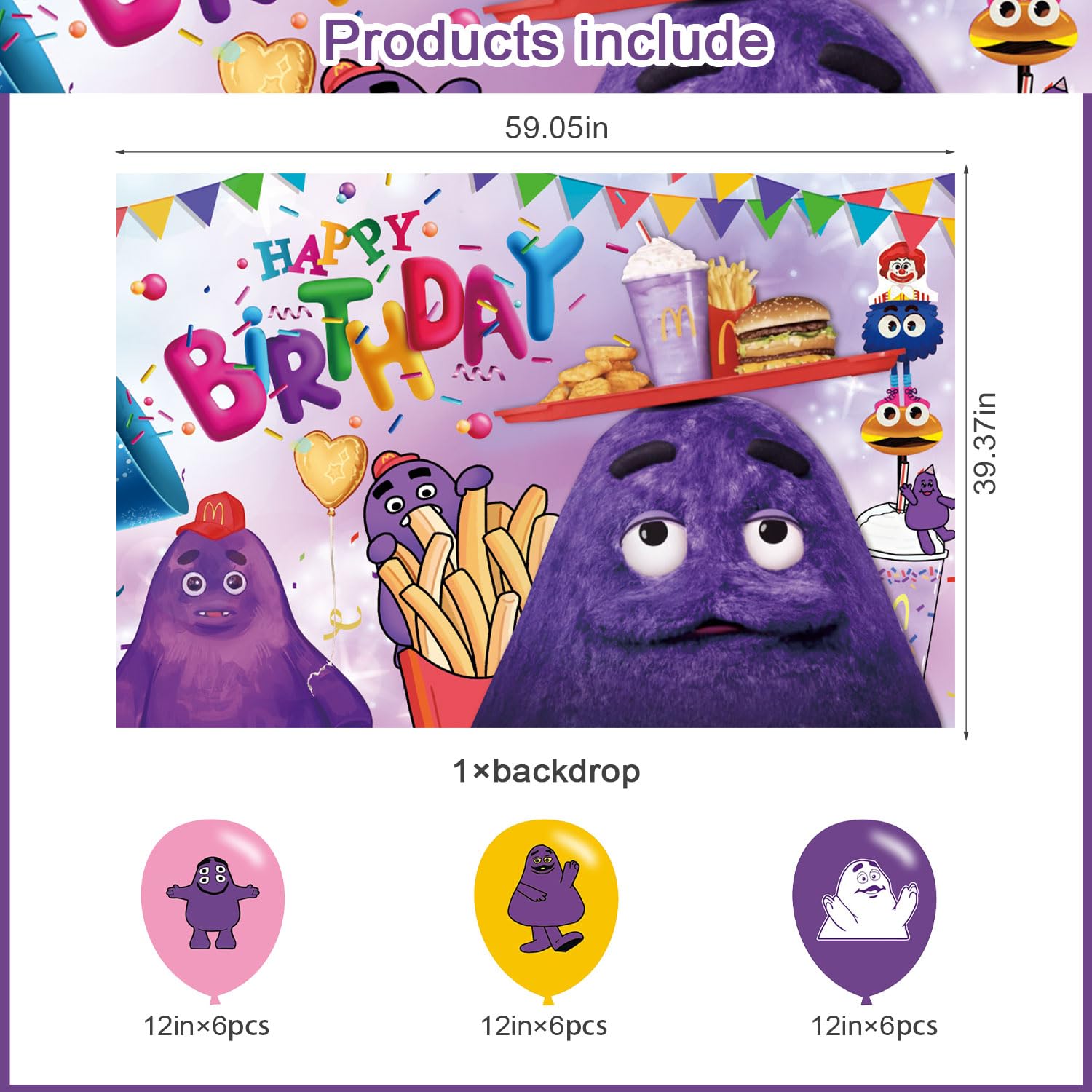 Snapklik.com : Grimace Birthday Party Supplies, Happy Birthday Backdrop ...