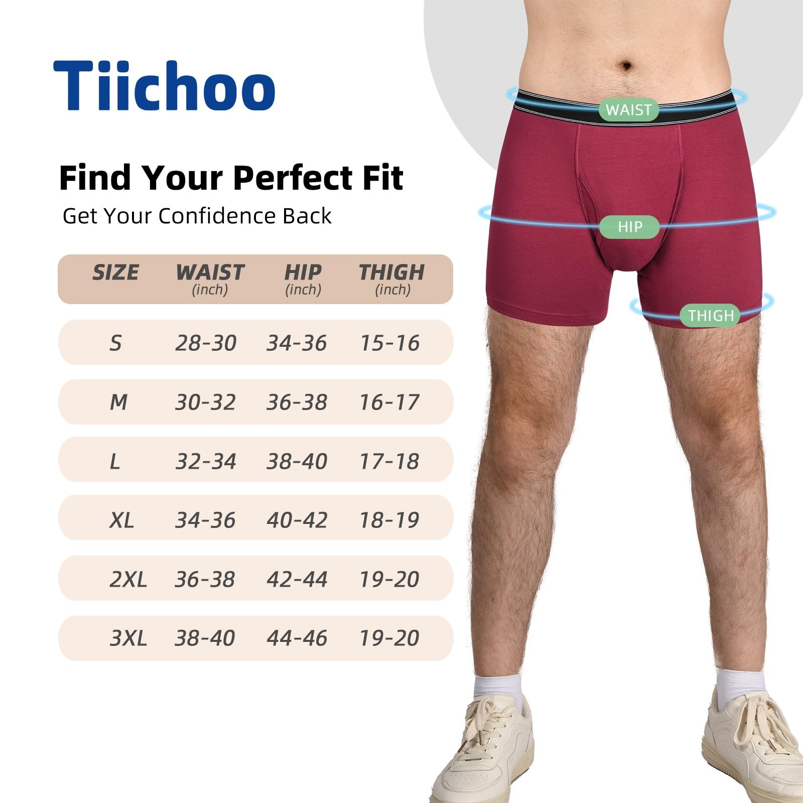TIICHOO Mens Incontinence Boxer Briefs Washable Leak Proof Underwear ...
