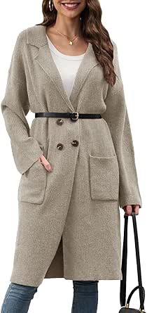 Alaster Queen Women's Fall Long Cardigan Sweater Blazer Jacket Open Front Double Breasted Knit ...