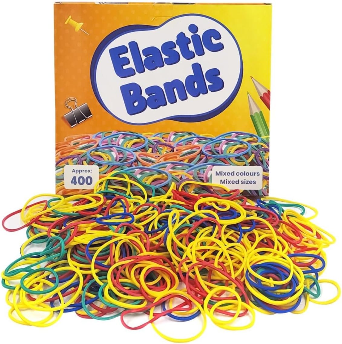 Elastic Bands - Pack of 400 - Thick Assorted Sizes - Mixed Colours ...