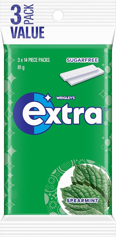 Extra Spearmint, Sugar Free Chewing Gum, 3 Packets With 14 Pieces ...