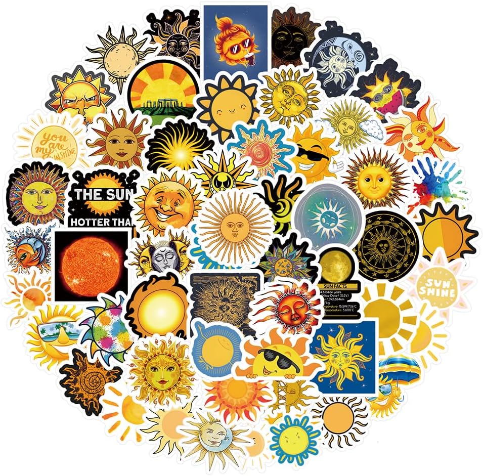 Amazon.com: 61Pcs Sun Emoticon Funny Stickers Pack, Cute Sunshine ...