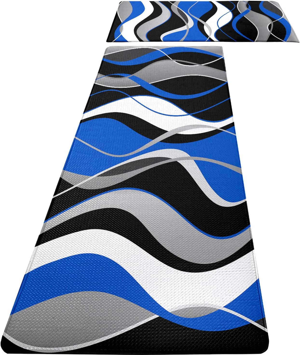 Amazon.com: FNLNDO Blue Black Grey White Kitchen Rugs and Mats Set of 2 ...