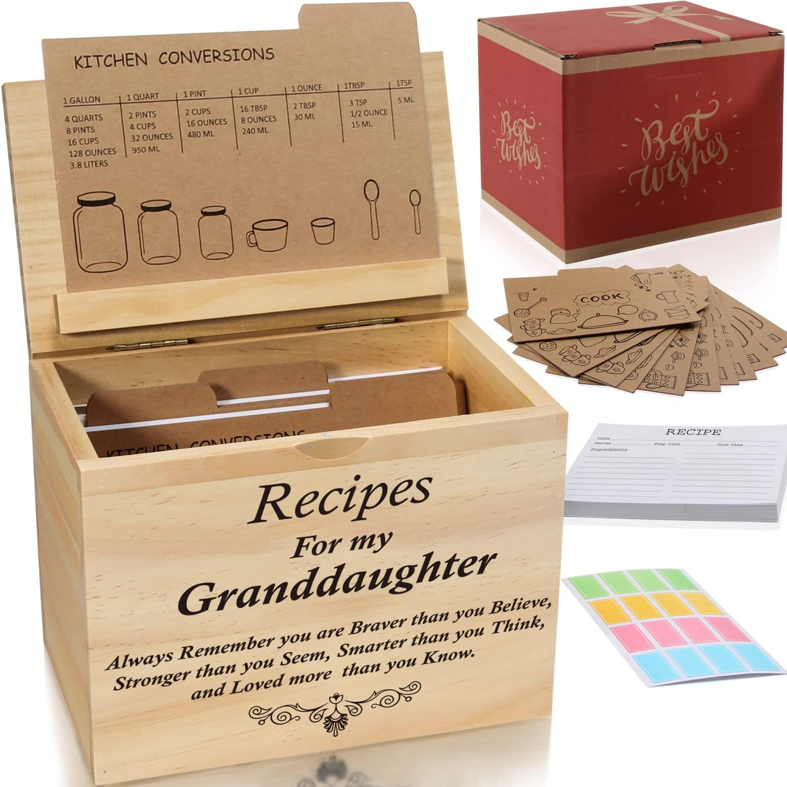 Amazon.com: MAMAGIFTREE Recipe Box, Recipe Card Holder Box with 50 4x6 ...