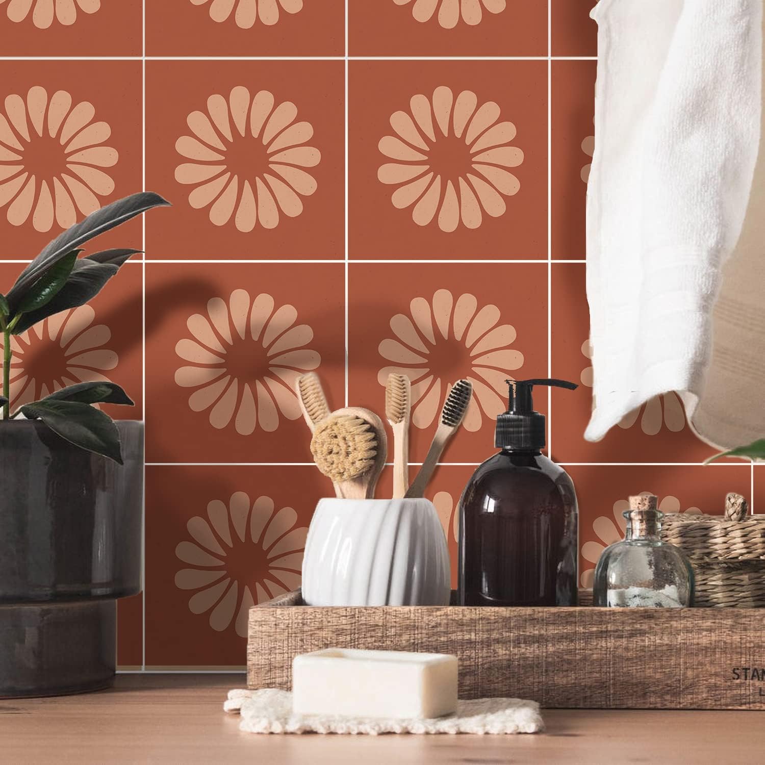 Amazon.com: QUCHENG Floral Tile Stickers Matte Texture Home Decal ...