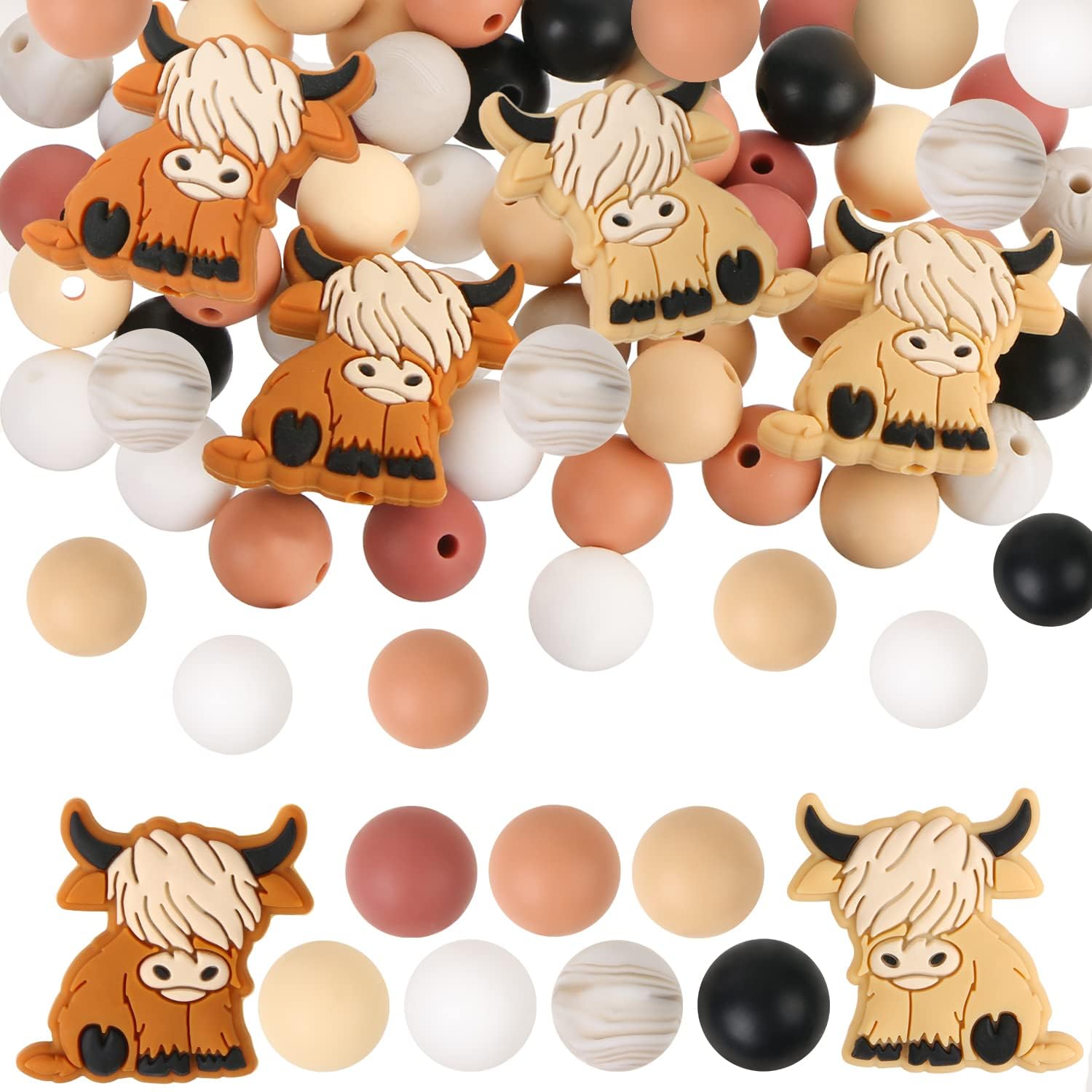 BENOSPACE 60Pcs Cow Beads Silicone Round Bead Cartoon Animal Silicone ...