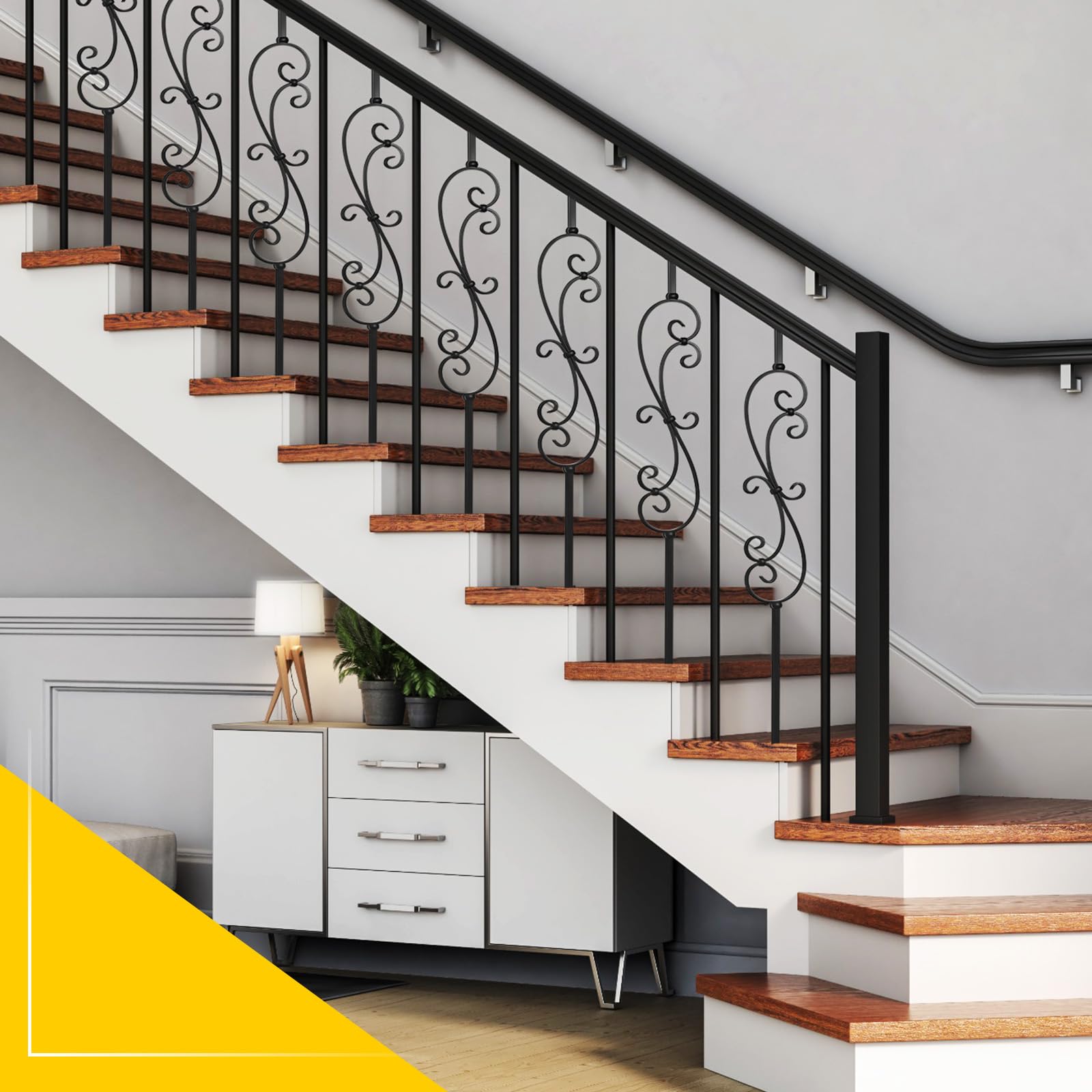 Therwen 5 Pcs 44'' x 1/2'' Wrought Iron Balusters for Staircase Metal ...