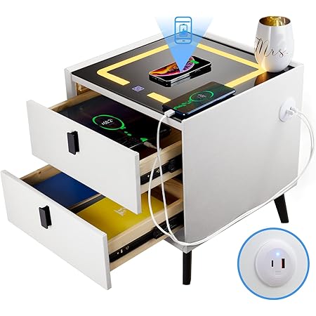 Amazon.com: Nightstand With Fingerprint Lock Drawer, Smart Nightstand ...