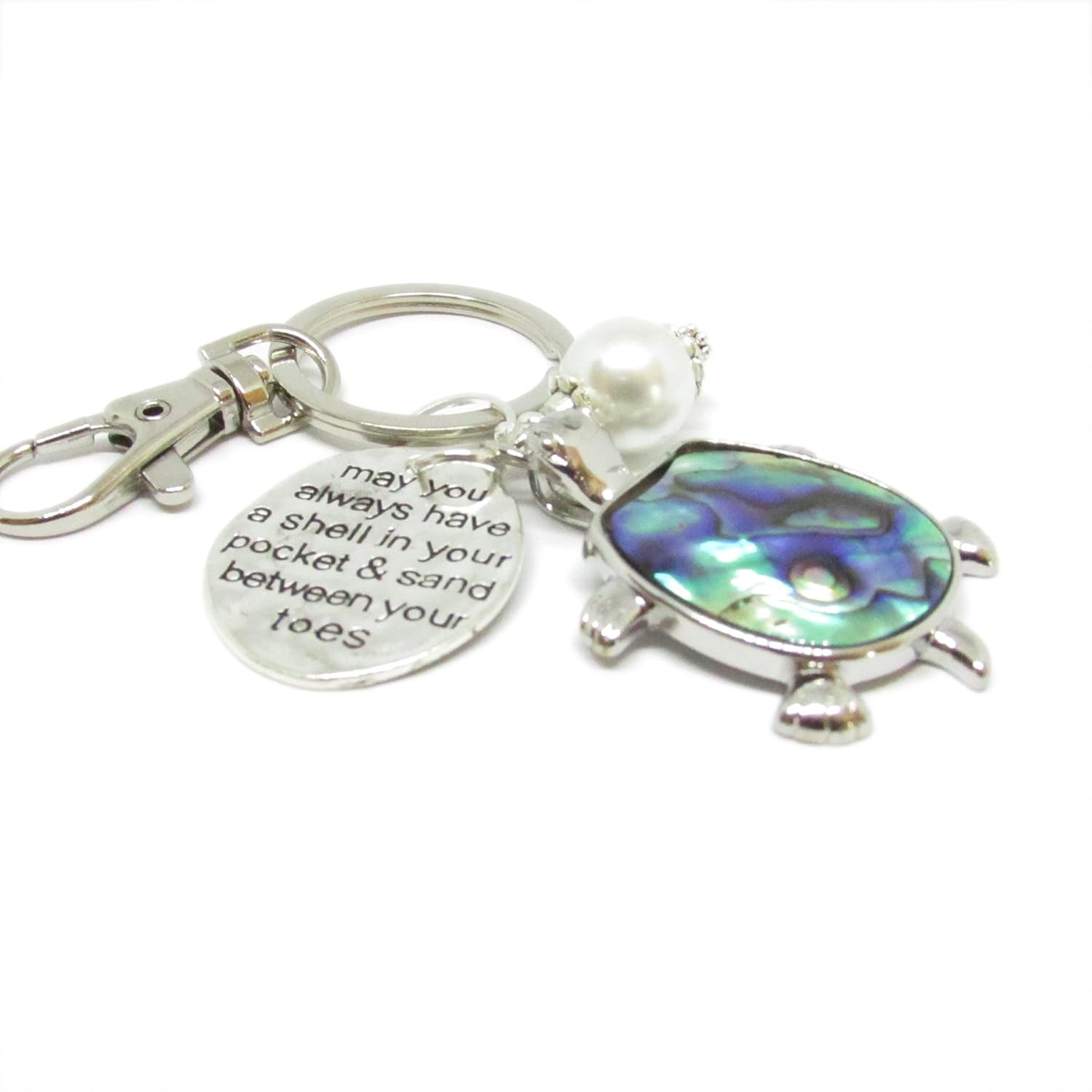 Amazon.com: Sea Turtle Keychain - Beach Inspired Gifts - Abalone Shell ...