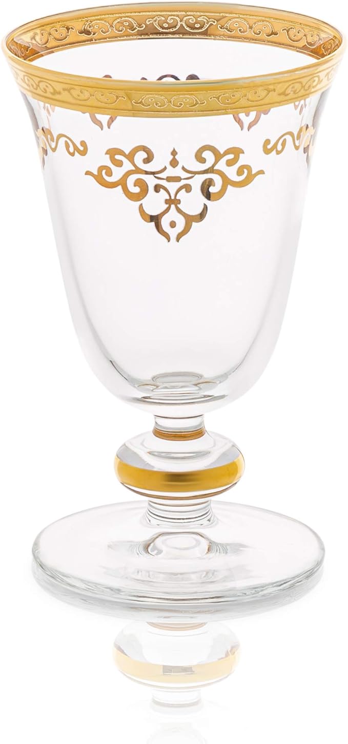 Amazon.com | Short Stem Glasses with Gold Design on Base, Set of 6 ...
