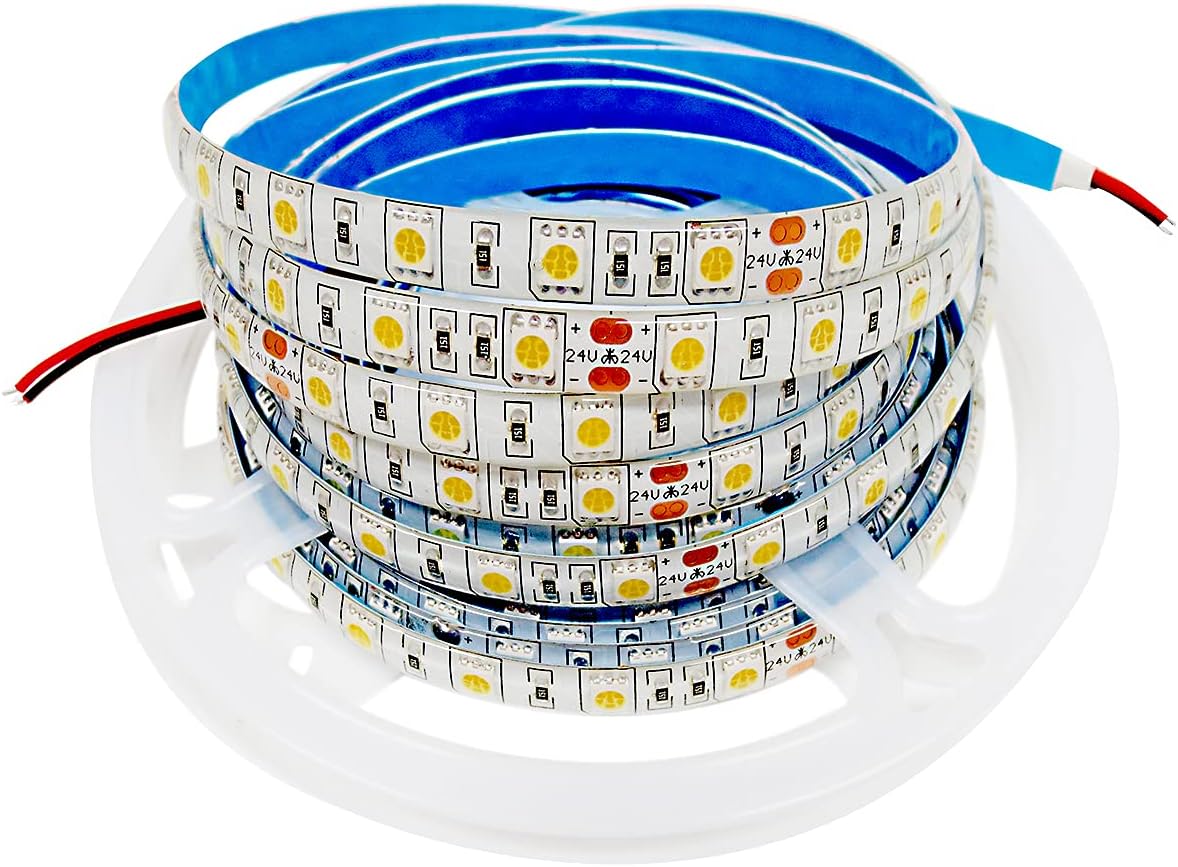 Tesfish Striscia LED 24V, Bianco caldo 3000-3400K Strisce 5M 5050 IP65 ...