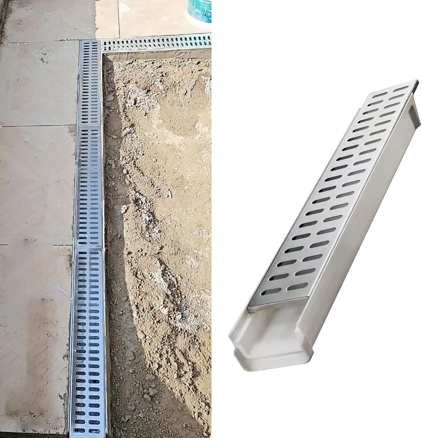 Amazon.com: Vibeo Double Row Hole Trench Drain for Yard, 4 Inch Wide ...