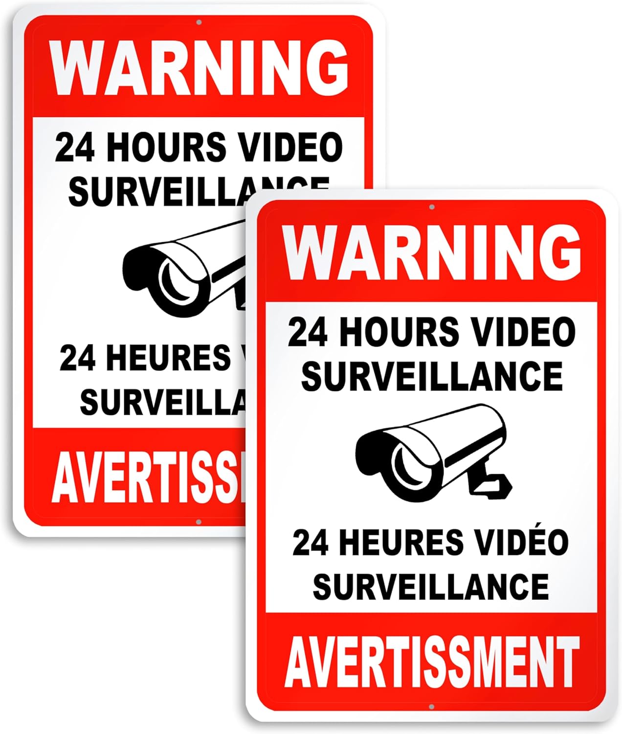2 PС Video Surveillance Sign French - 7 x 10 Aluminum 24 Hour ...