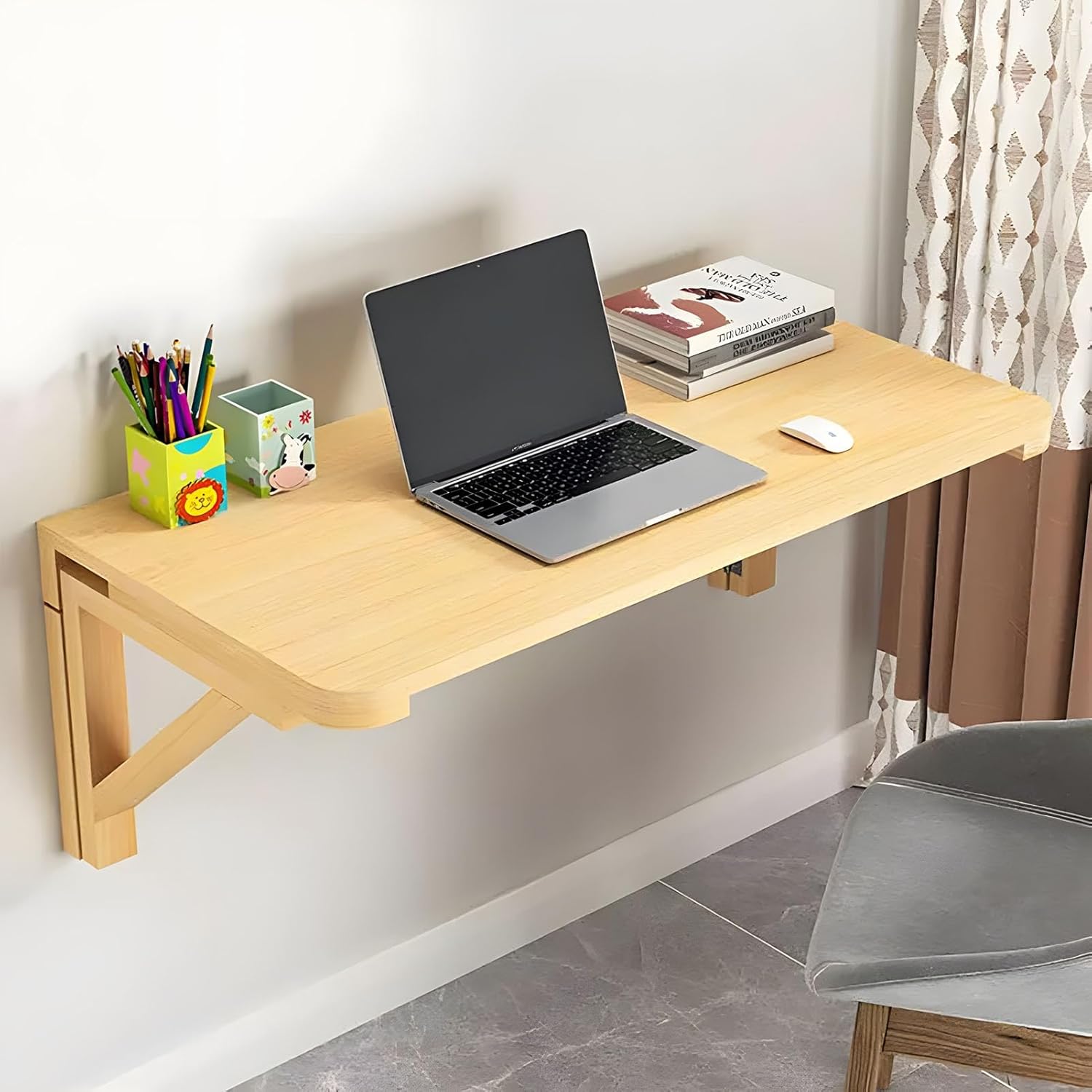 Space-saving wall-mounted folding desk - Compact solid wood folding ...