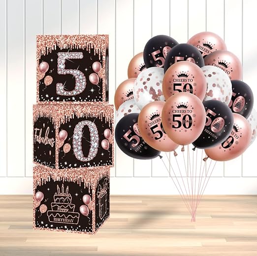 Amazon.com: 50th Birthday Decorations Boxes for Women-3pcs 50th Black ...