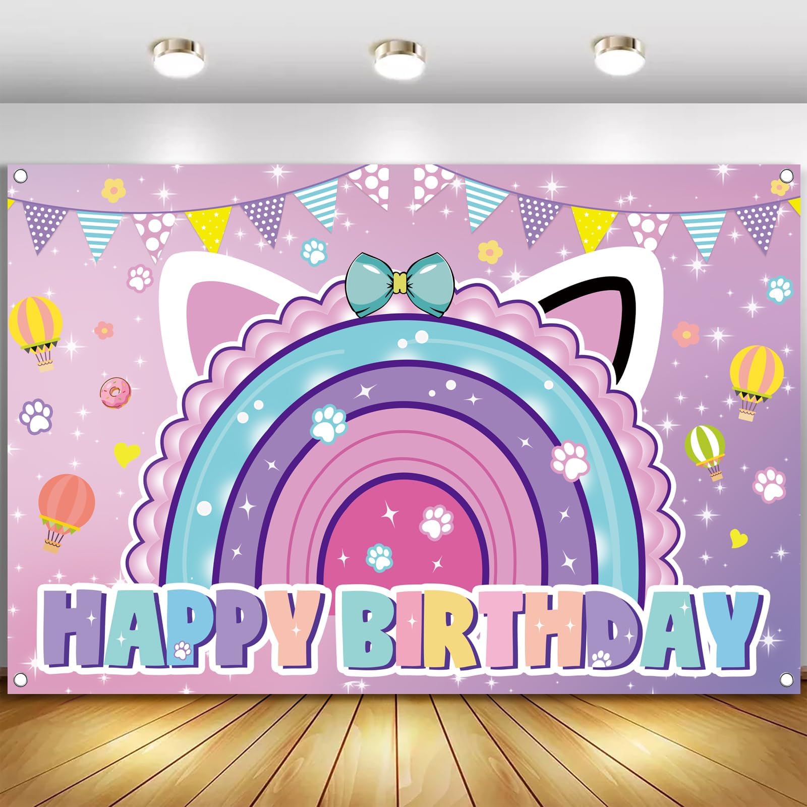 Amazon.com : Cute Cartoon Cat Theme Backdrop for Kids Birthday Party ...