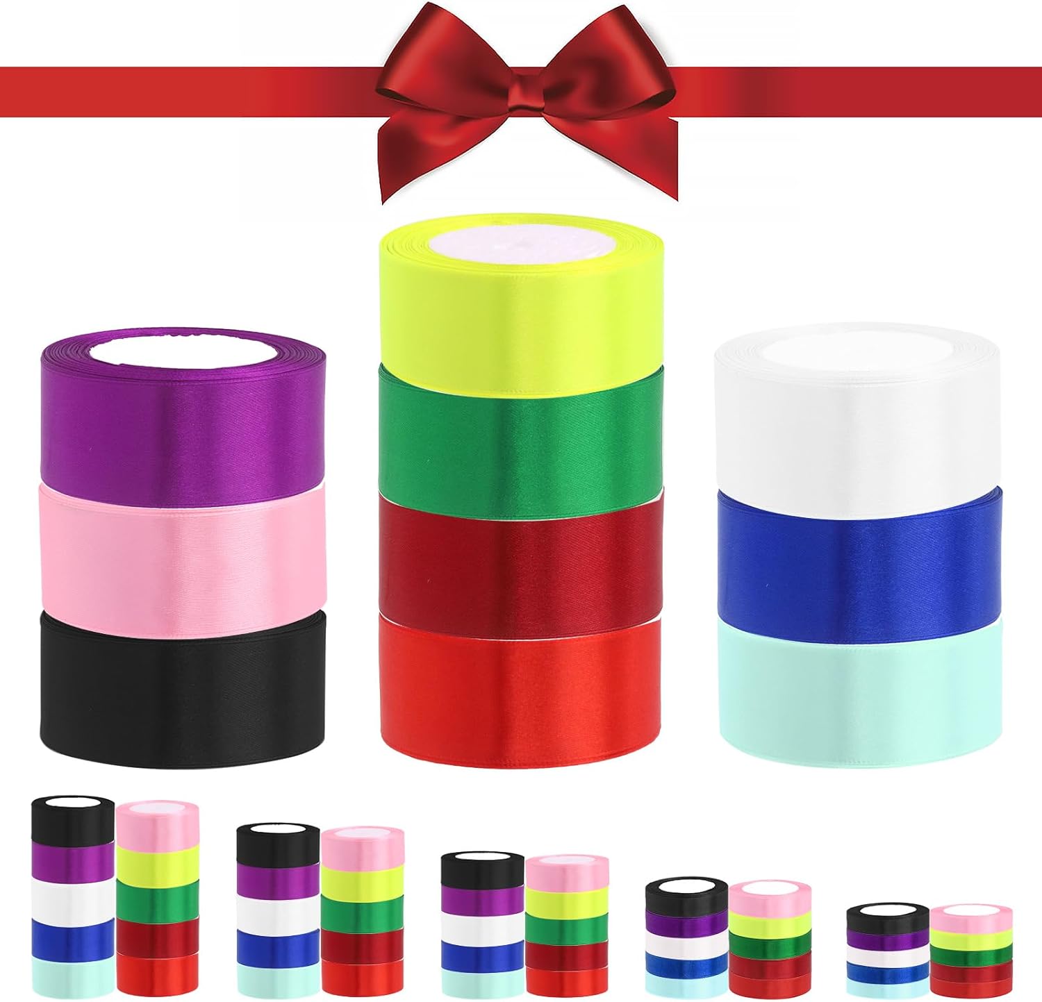 Amazon.com: Glarks 10 Rolls 1-1/2 Inches x 25 Yards Satin Ribbons Set ...