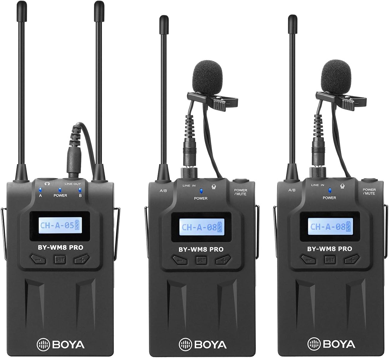 Boya UHF Sistema de micrófono inalámbrico Lavalier con transmisores ...