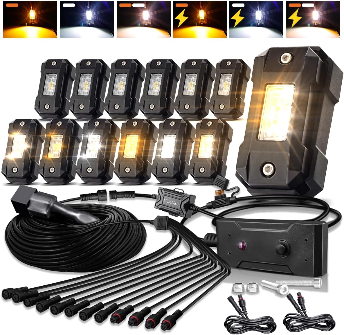 Amazon.com: Switchback LEDMIRCY Rock Lights Kit White & Amber Strobe ...
