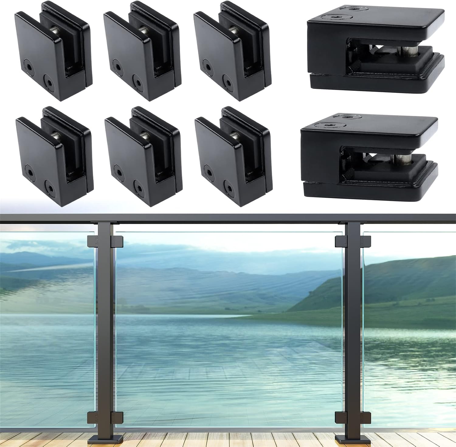 Muzata 8Pack Black Glass Clamp for Glass Thickness 5/16"-1/2"(8mm-12mm ...