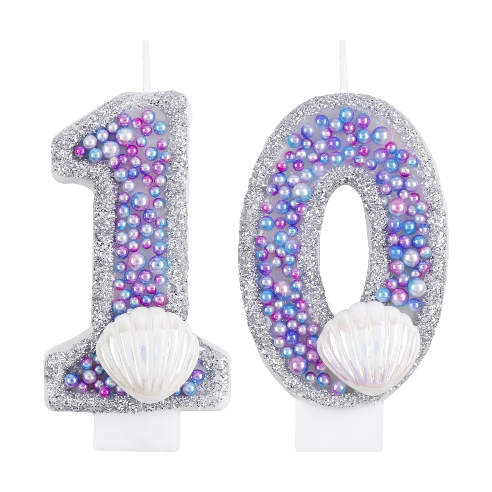 Amazon.com: Girls Glitter 10 Birthday Number Candle, Pink Shell Sequins ...