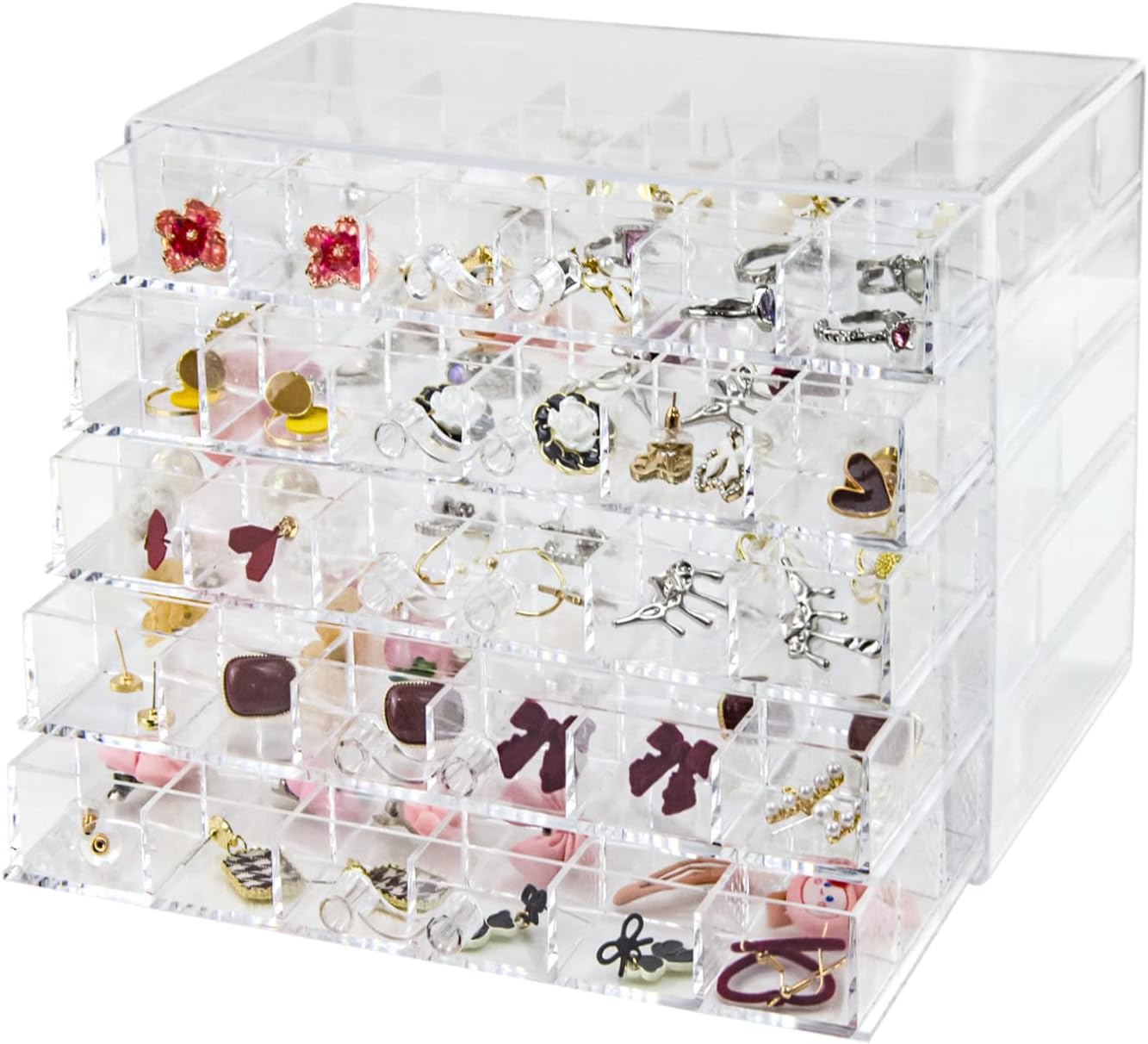 Amazon.com: Zuiaso Acrylic Jewelry Box with 5 Drawers, 120 Compartments ...
