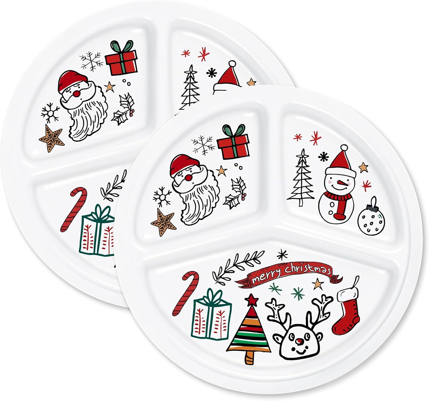 Amazon.com | Viynran 10 Inch Christmas Divided Plates, 2-Pack Melamine ...