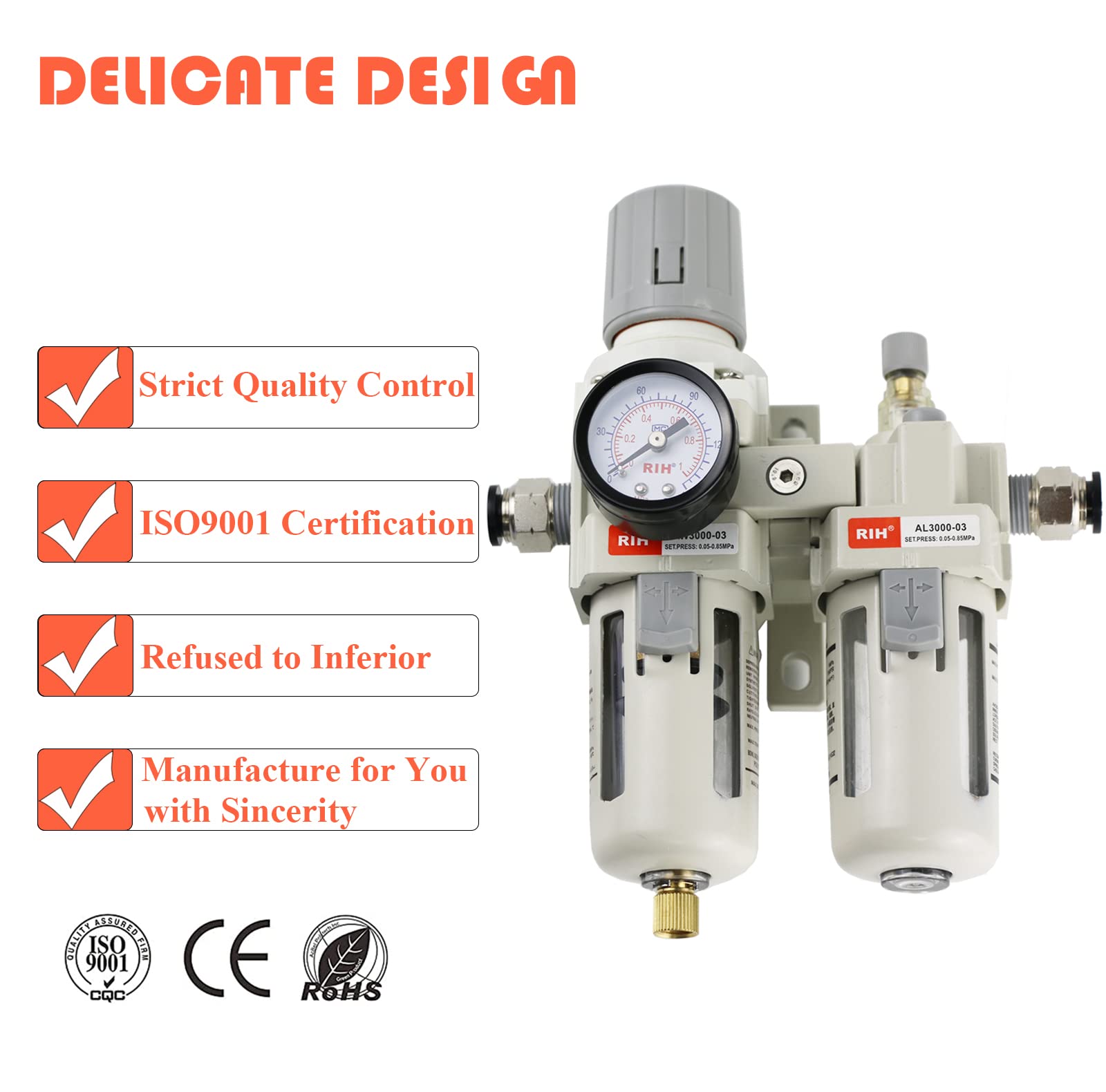 RIH Pneumatics 3/8" NPT Compressed Air Filter Regulator Lubricator ...